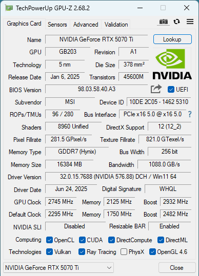 MSI GeForce RTX 5070 Ti Ventus 3X PZ Review - Well-Hidden 16-Pin Power ...